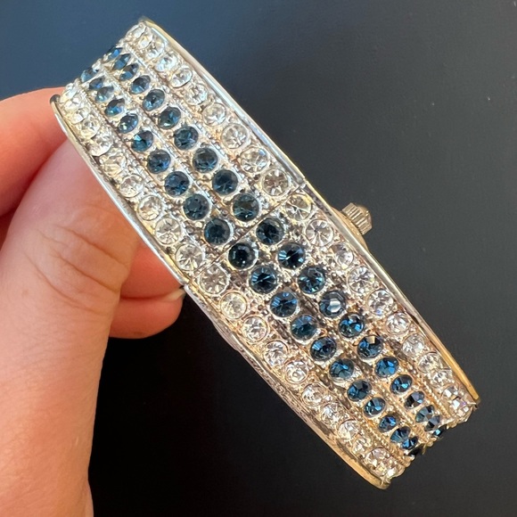 Jewelry | Vintage Silver Rhinestone Bracelet Watch Golden | Poshmark